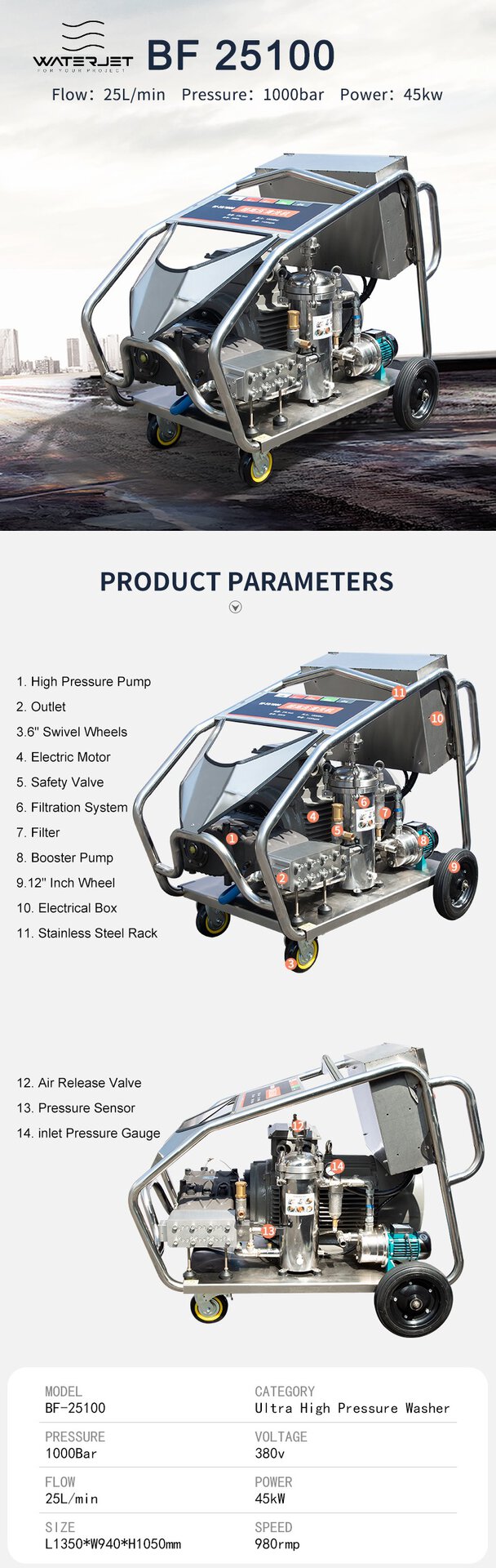 1000bar high pressure cleaner 50-60hz » WaterJet technology
